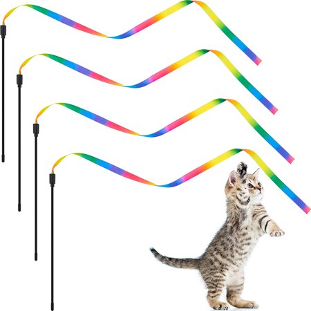 Lepai 4 Pieces Rainbow Cat Wand String Interactive Cat Wand Cat Stick ...