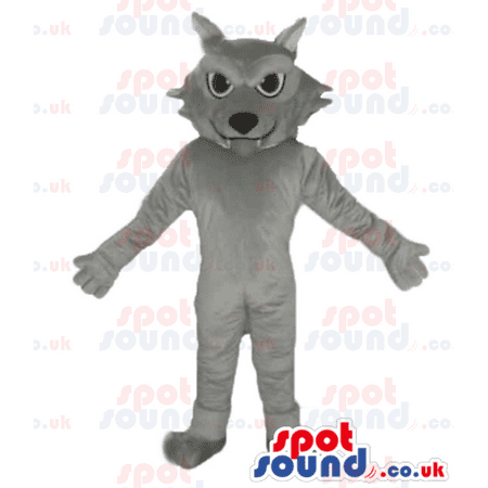 Grey wolf with big black eyes sticking out a grey tongue - Mascots ...