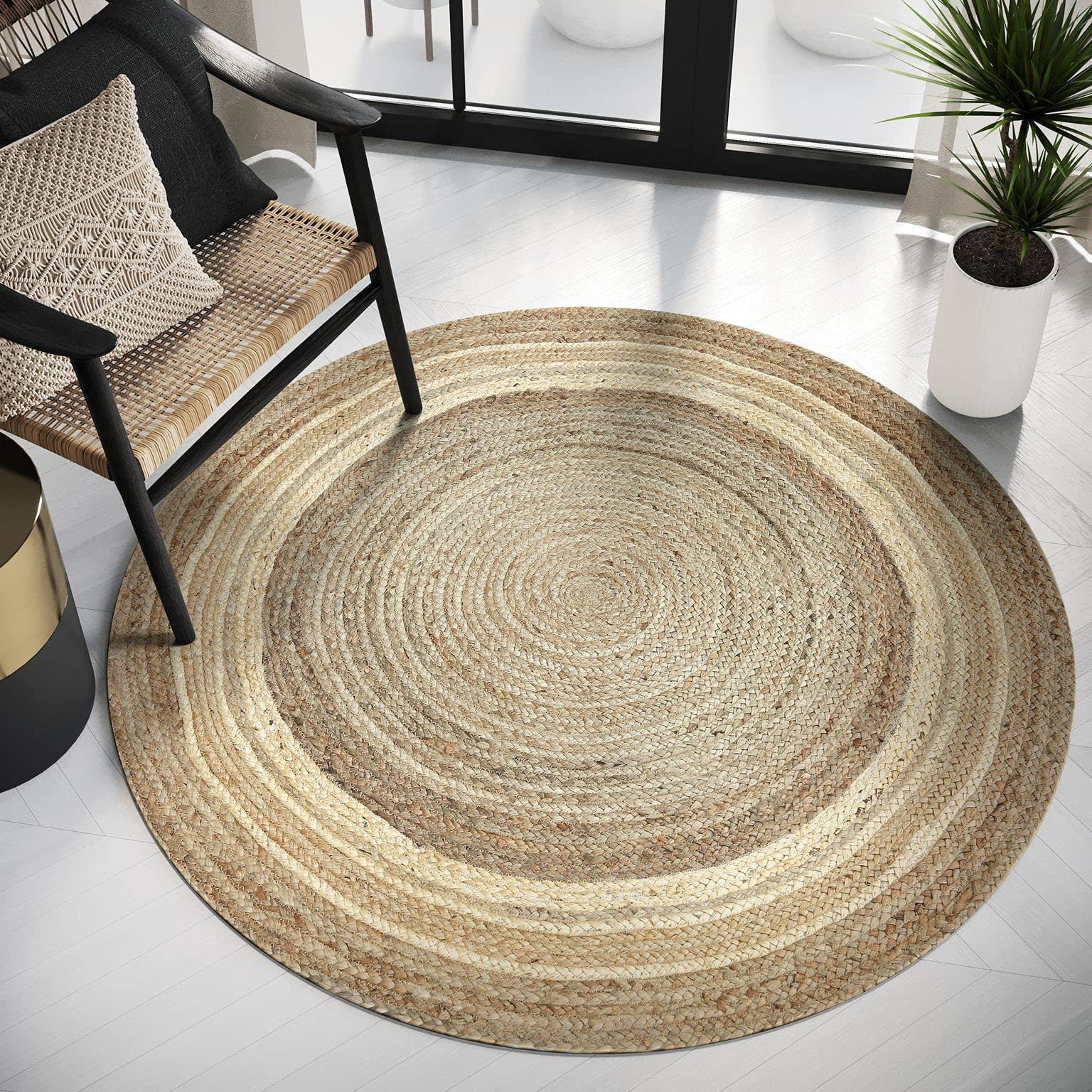 Abani Jute Collection 4' Round Brown Beige Natural Fiber Area Rug ...
