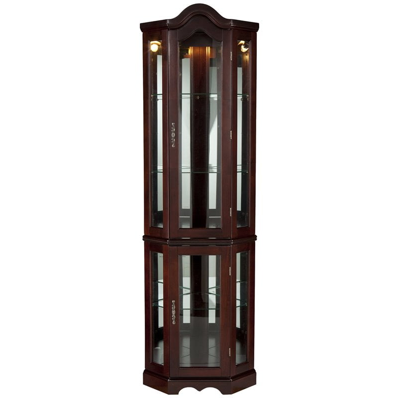 SEI Furniture Mahogany Lighted Corner Curio Cabinet Walmart
