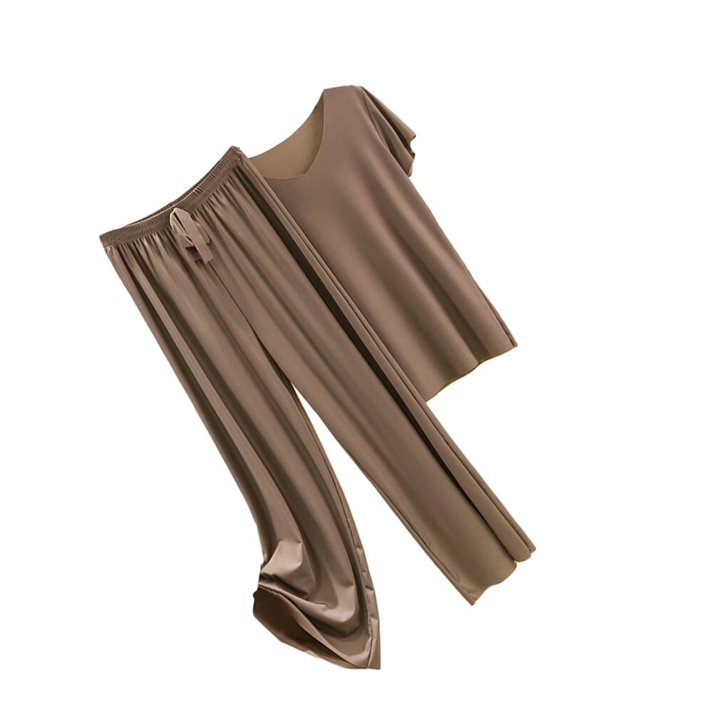 Click here for Destyer Women Ice Silk Pajama Set V-Neck T-Shirt E... prices