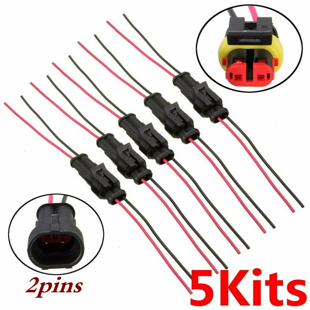 5 Kit 2 Pin Way Car Waterproof Electrical Connector Plug with Wire - Walmart.ca