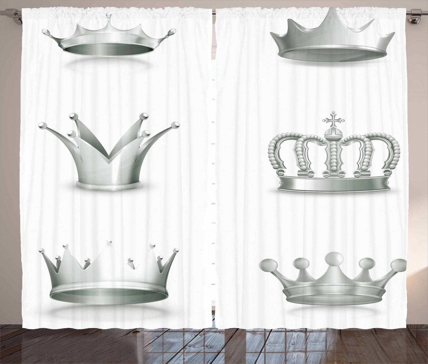 Silver Curtains 2 Panels Set, Different Kinds of Antique Crowns Queen ...