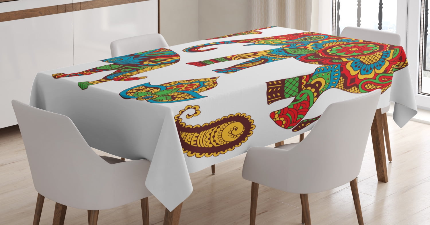 Hamsa Decor Tablecloth, African Savannah Animals Paisley Sacred Pattern ...