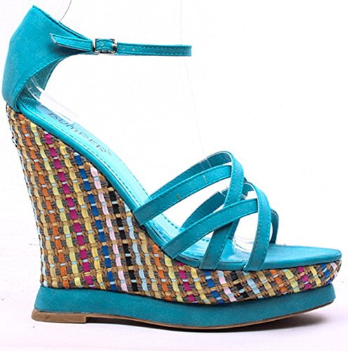 Blue FAUX LEATHER STRAPPY COLOR WOVEN PLATFORM WEDGE HEEL - Walmart.com