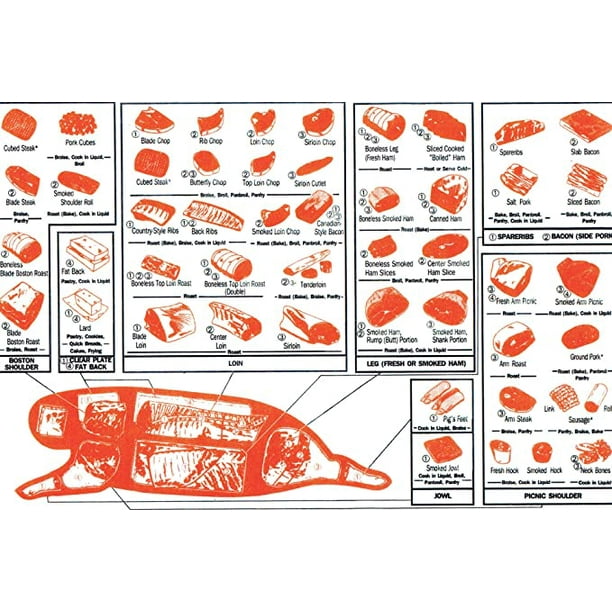 Iconic Arts -Vintage Cuts of Pork Butchers Chart 24x36 Poster - Walmart.com