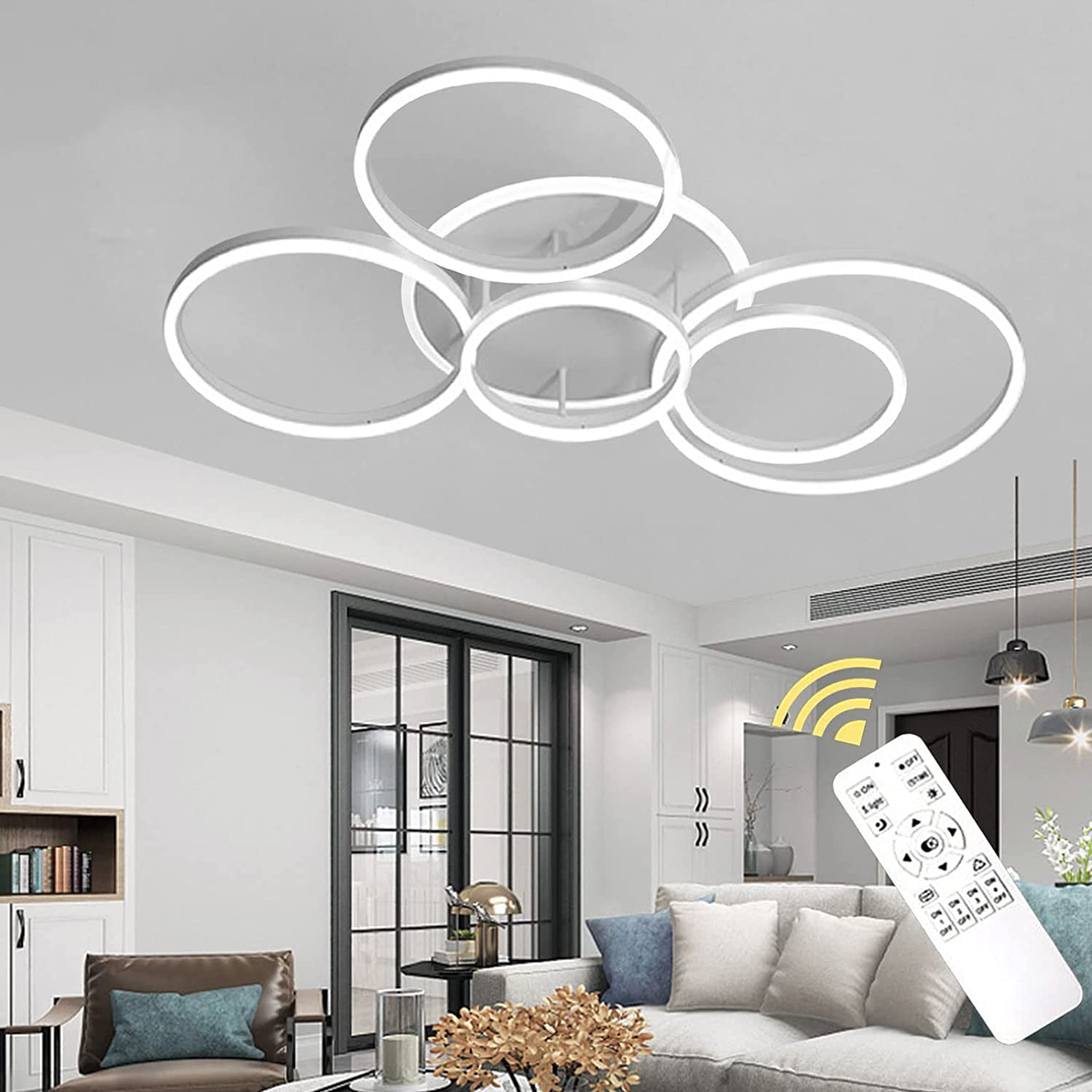 Modern Led Flush Mount Ceiling Light, 5 Rings Light Fixtures 80W ...