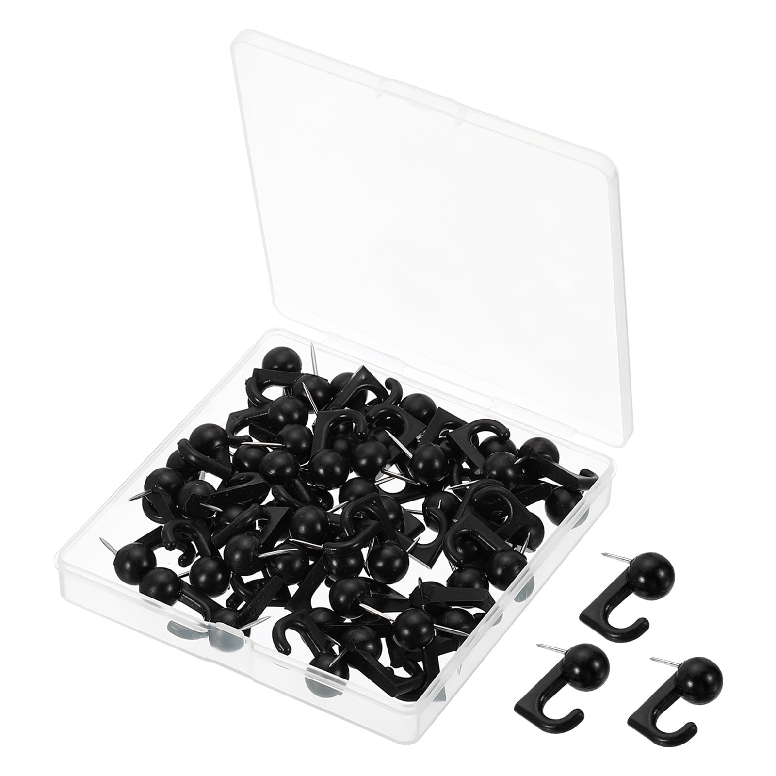 Uxcell Push Pin Hooks Plastic Head Wall Thumb Tack Hanging Nails, Black ...