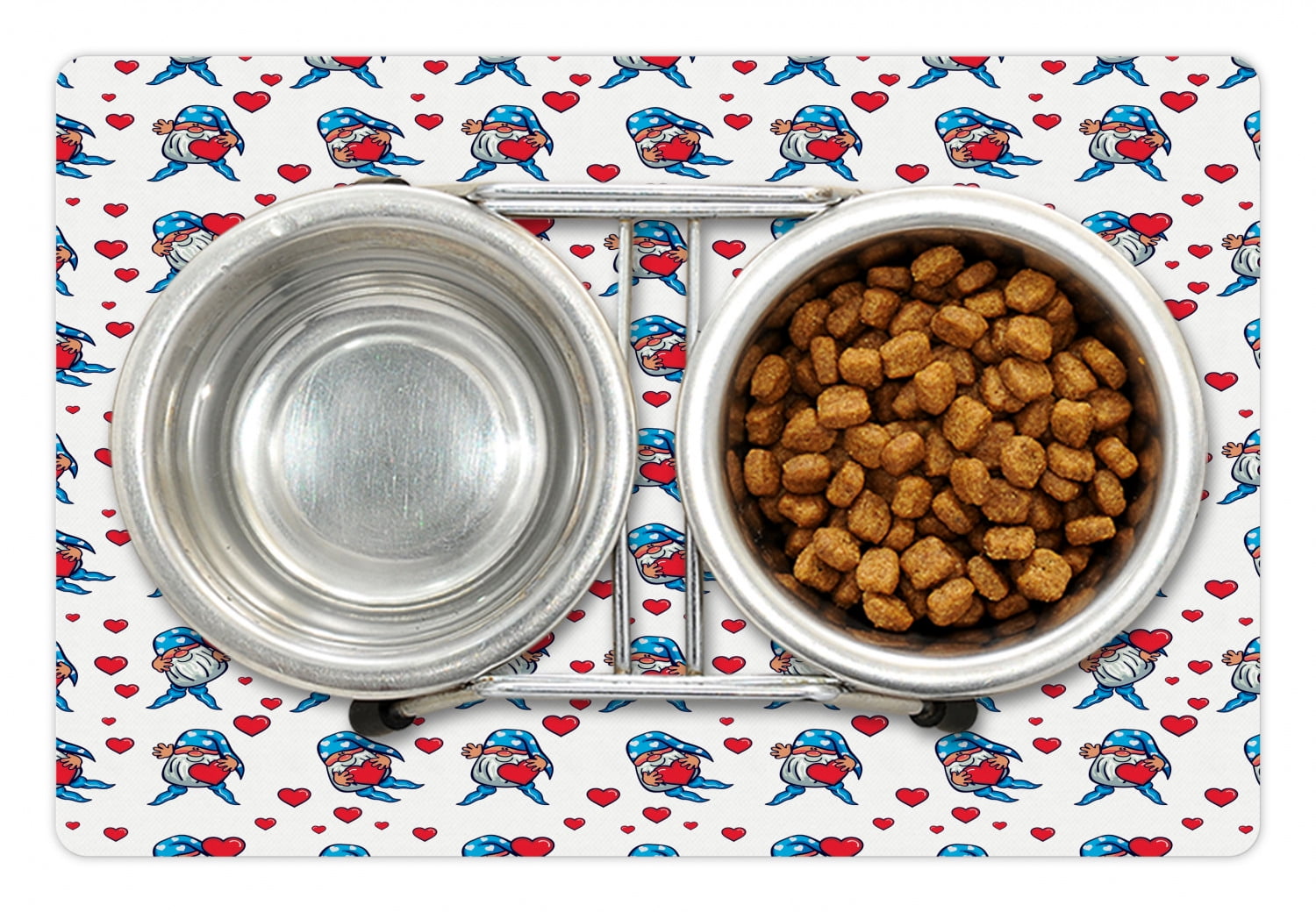 Gnome Pet Mat for Food and Water, Elves Holding Hearts Lovers Theme ...