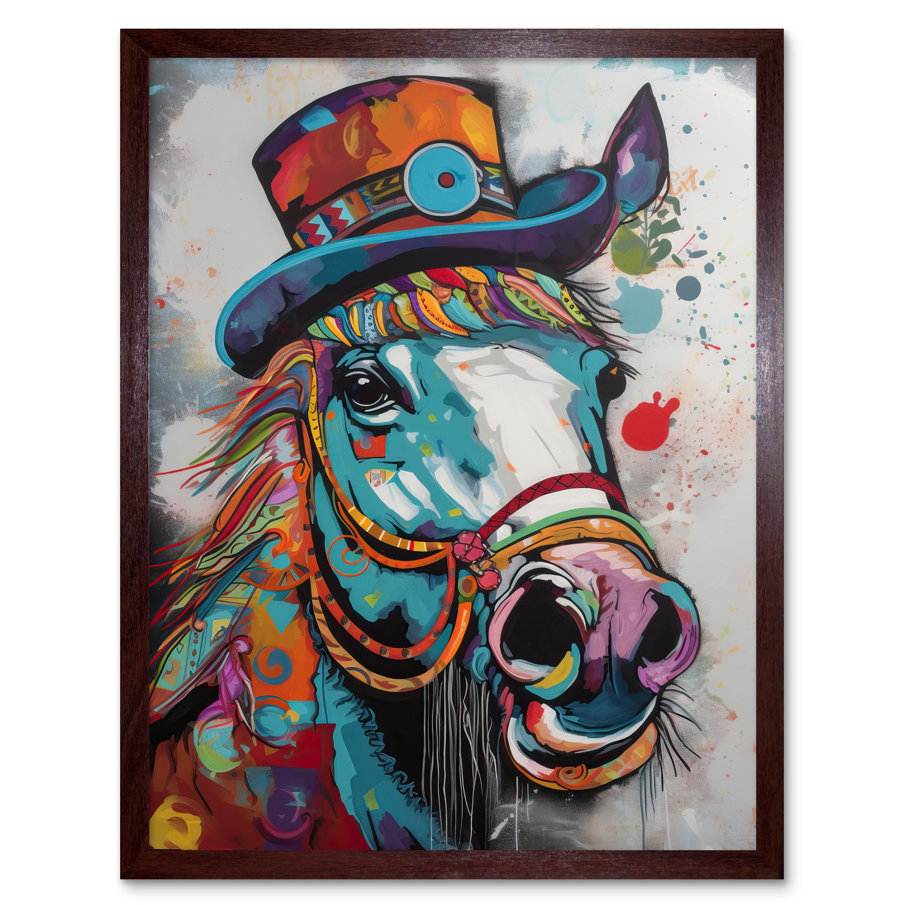 Horse Hippie in Multicoloured Bridles and Top Hat Art Print Framed ...