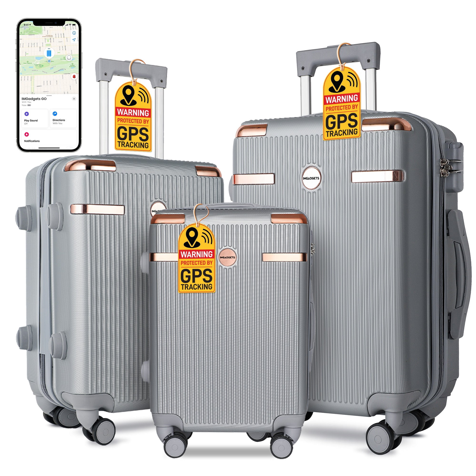 IMGadgets Go Luggage Ensemble 3 Pcs (Argent) / Polycarbonate ABS Léger ...