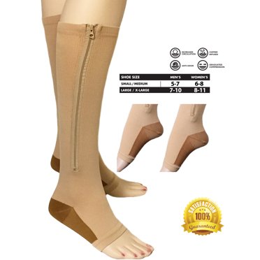 Copper Infused Compression Socks with Zipper 20-25 mmHg Beige Nude Open ...