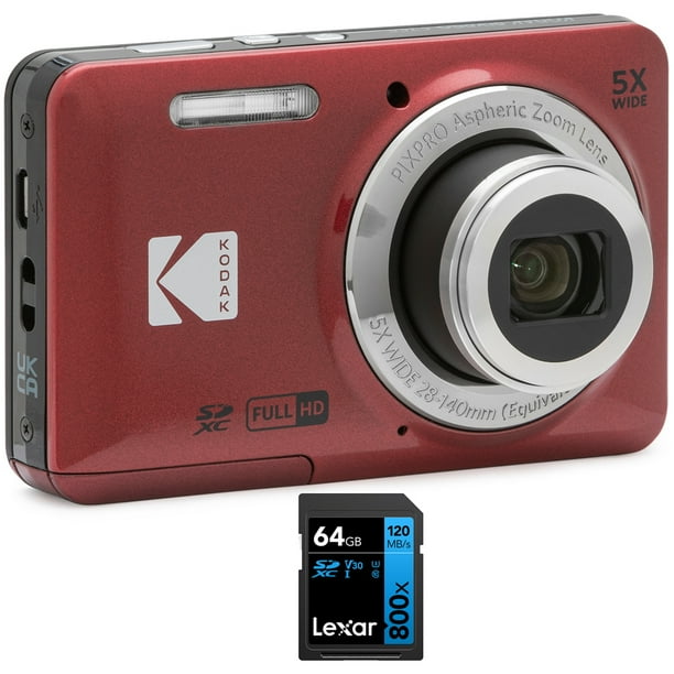 Kodak FZ55RD PIXPRO Digital Camera Red Bundle with Lexar 64GB High ...