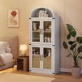 Arched Kitchen Pantry Cabinet with Glass Doors - Farmhouse Storage ...