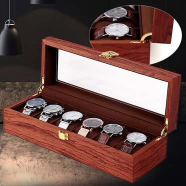 30 Piece Cherry Wood Watch Display Case Wall Stand Holds Watches up to ...