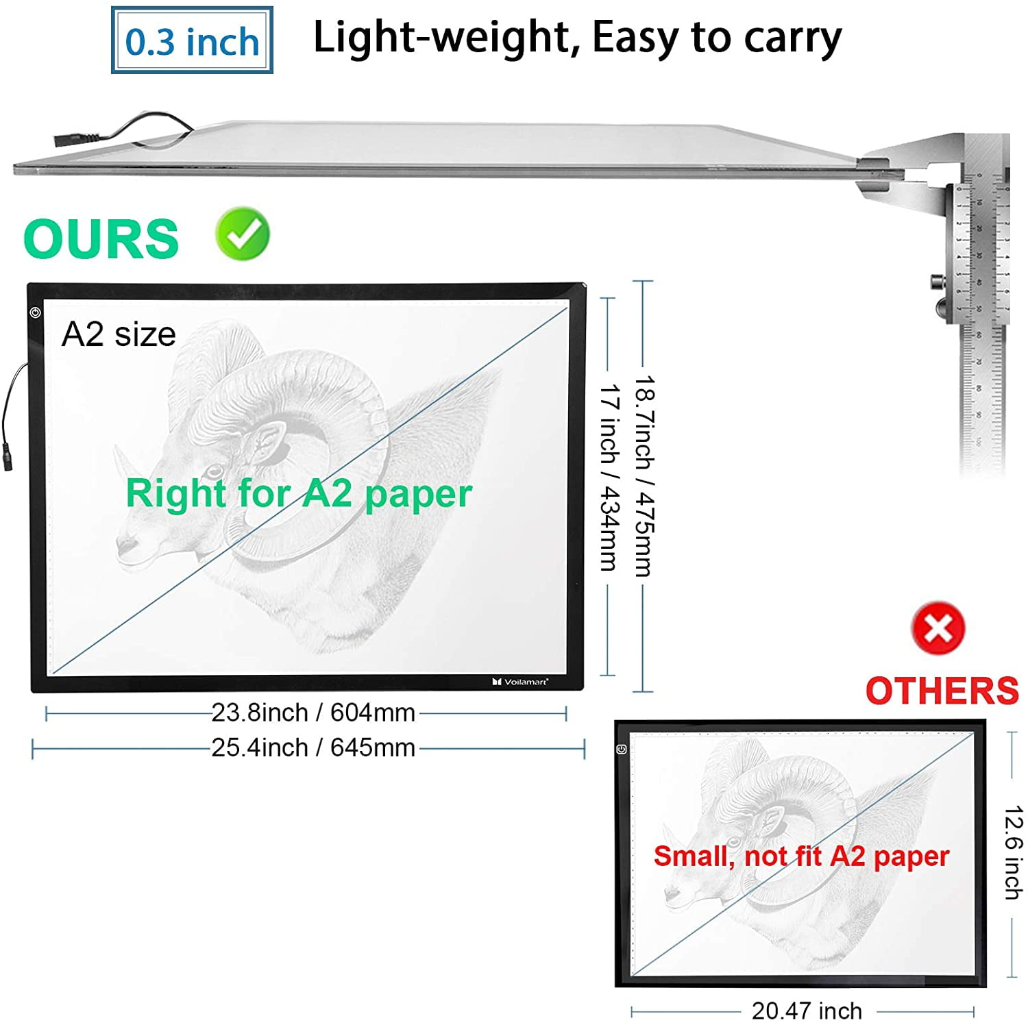 Buy Voilamart A3 LED Tracing Light Board Box, 3-Level Brightness ...
