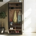 Ameriwood Home Hoffman Entryway Hall Tree with Bench and Storage Cubbies , Black and Walnut ...