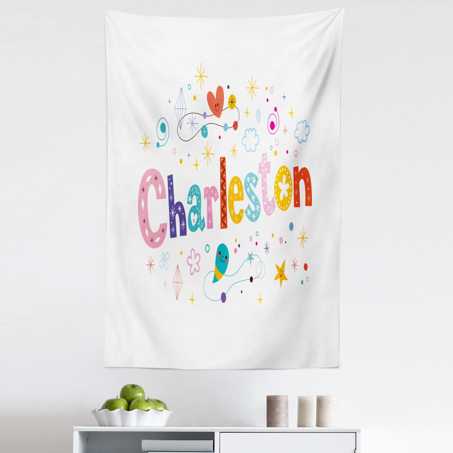 Charleston Tapestry, Ornamental Colorful Letters with Cartoon Elements ...