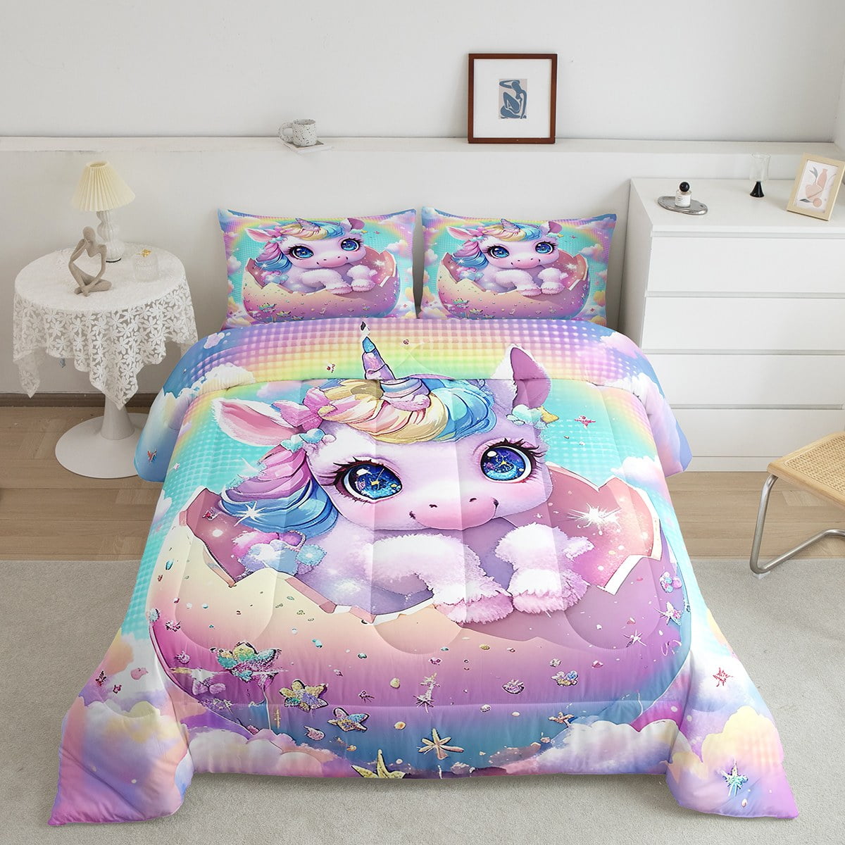 Click here for Erosebridal Cartoon Unicorn Kids Comforter Set Ful... prices