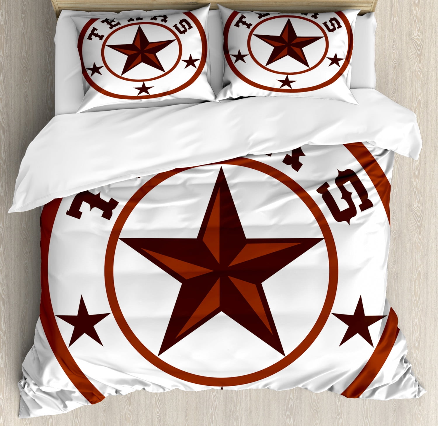 Texas Star King Size Duvet Cover Set, Round Symbol with Lone Star Earth ...