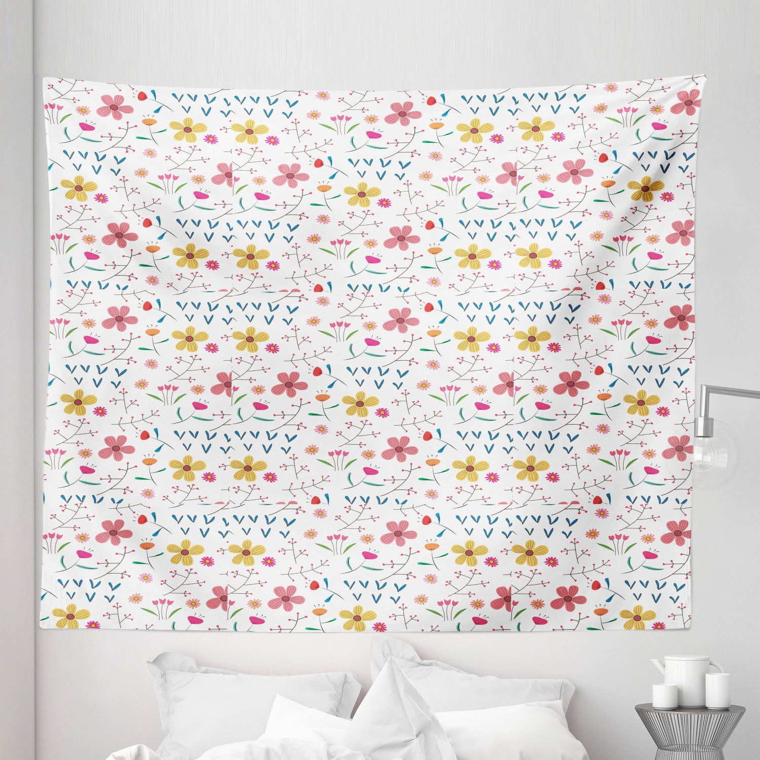 Spring Tapestry, Abstract Nature Continuous Hand Drawn Floral with Wild ...