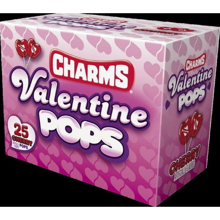 Charms Pops Valentine Heart Shaped Cherry Lollipops, 13.75 Oz., 25 ...