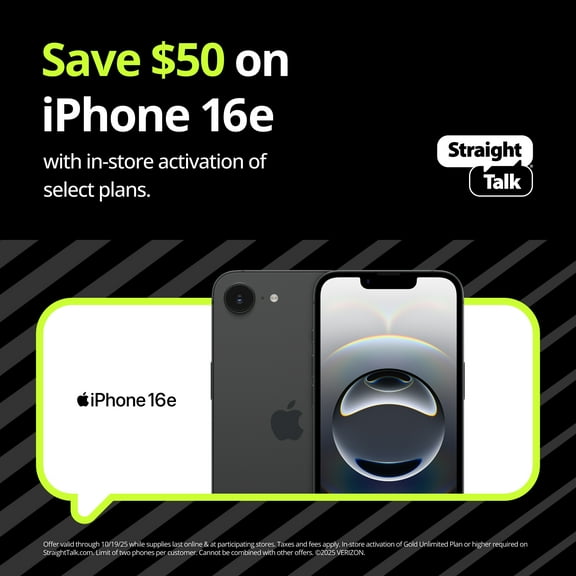 Total Wireless Apple iPhone 16e, 128GB, Black - Prepaid Smartphone ...