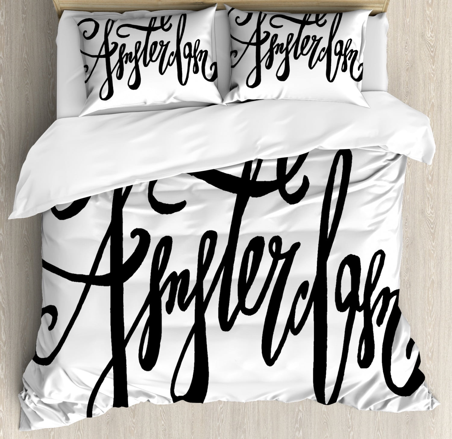 Amsterdam Duvet Cover Set Queen Size, Cursive and Modern Typography ...