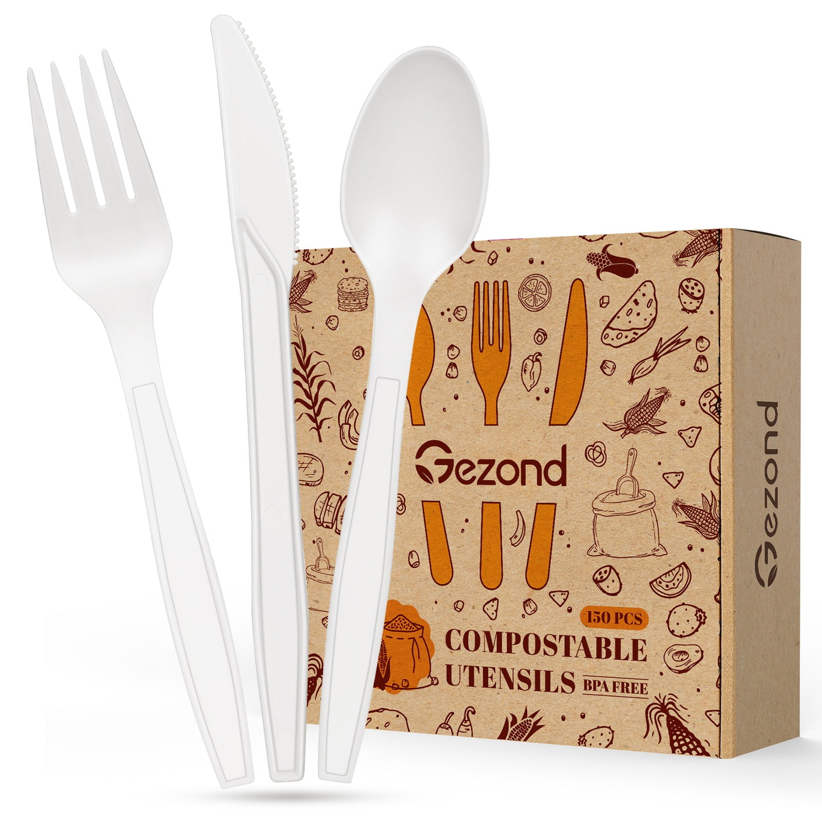 Compostable Utensils Set 150pcs Disposable Forks Knives Spoons ...