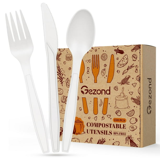 Compostable Utensils Set 150pcs Disposable Forks Knives Spoons ...