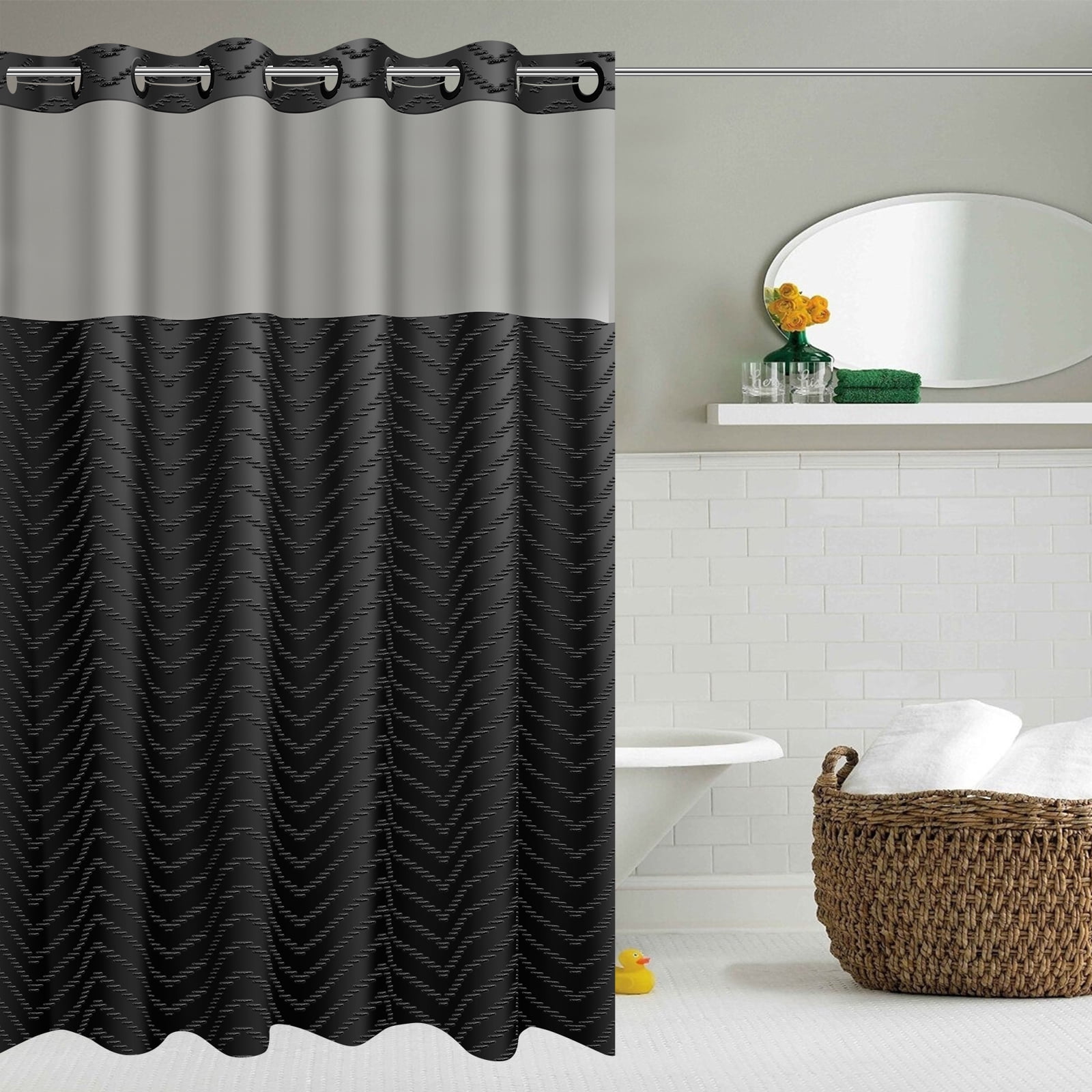 Click here for Dznils Black Fabric No Hook Shower Curtain With Sn... prices
