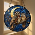 Blue Forest Moonlight Owl Family Glass Suncatcher Window Decor, Gentle ...