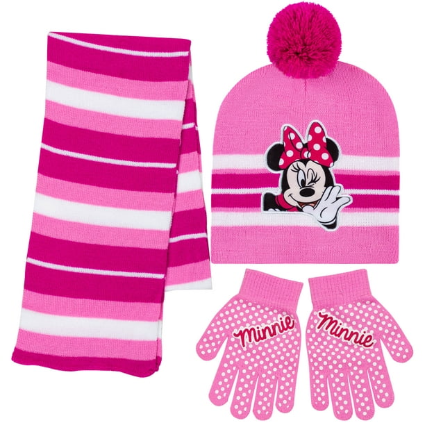 Disney Minnie Mouse Girls 3 Piece Beanie Hat Scarf and Glove Set -Pink ...