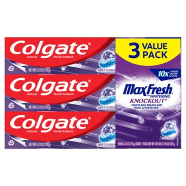 Colgate MaxFresh KnockOut Whitening Toothpaste with Mini Breath Strips ...
