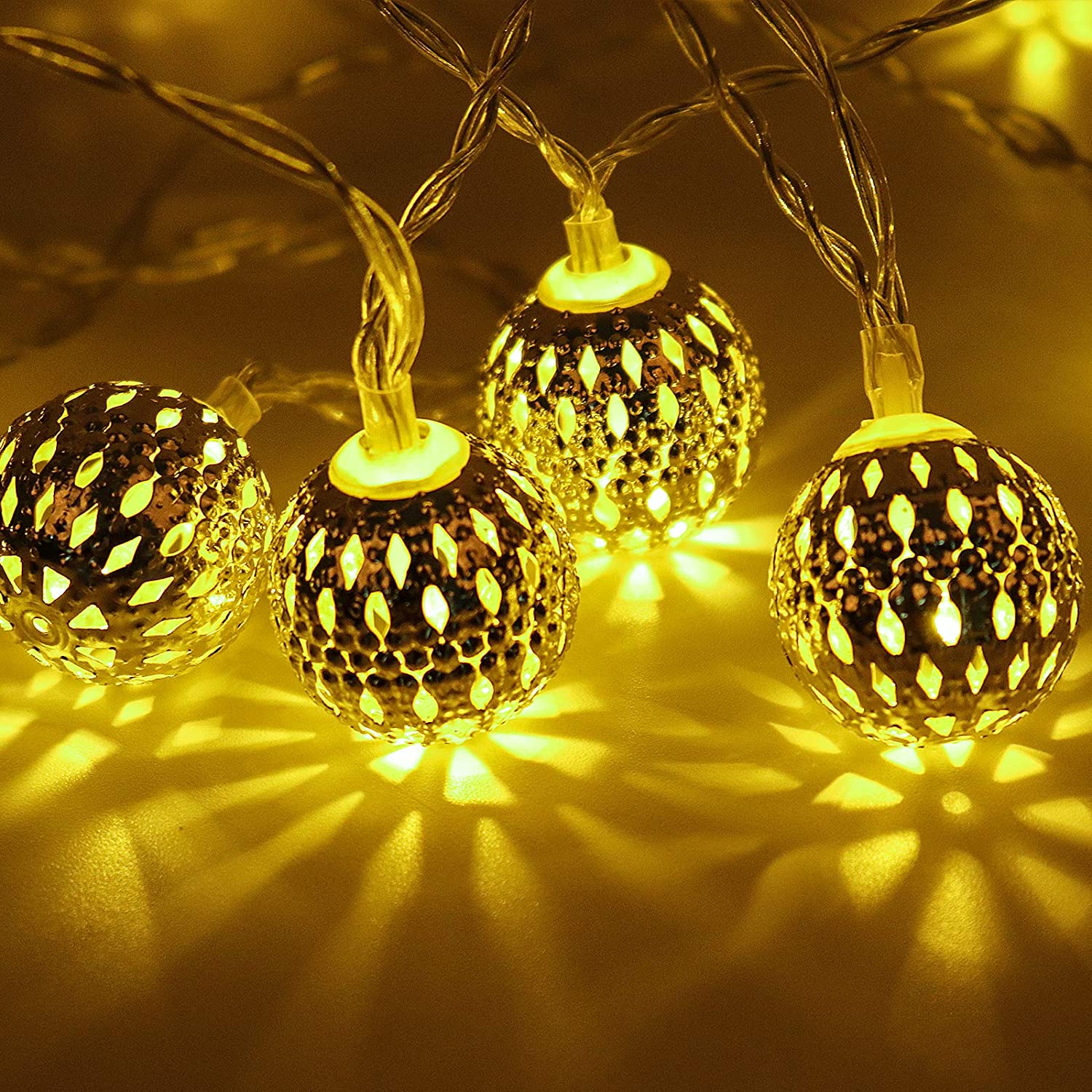 BIGTREE Metal Silver Lantern Moroccan String Lights Hanging Lamp ...