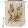 Butterfly Shower Curtain Set with Hooks, Roses Lavender Ferns French ...