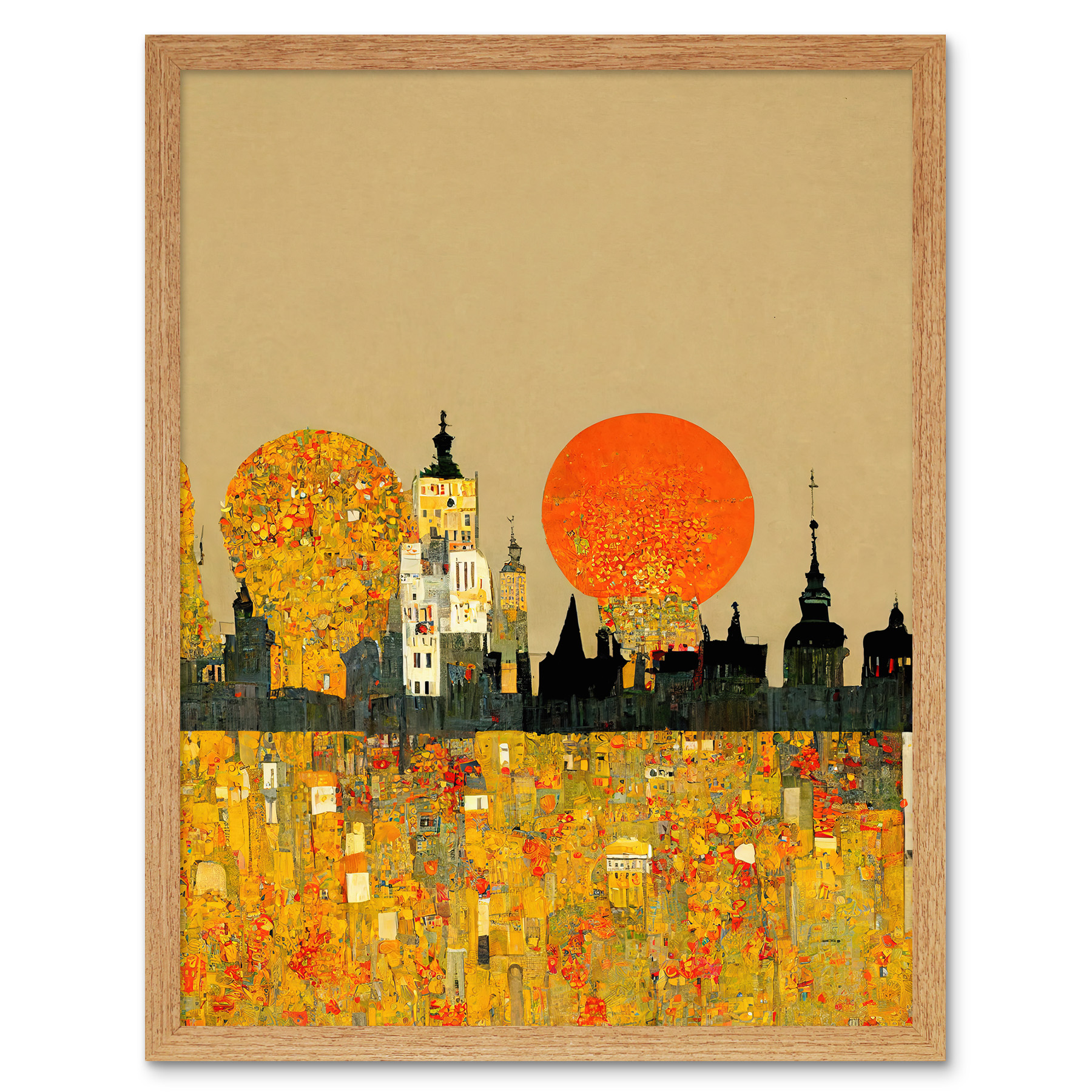 Klimt Inspired City Skyline Autumn Sunset Patterns Art Print Framed ...