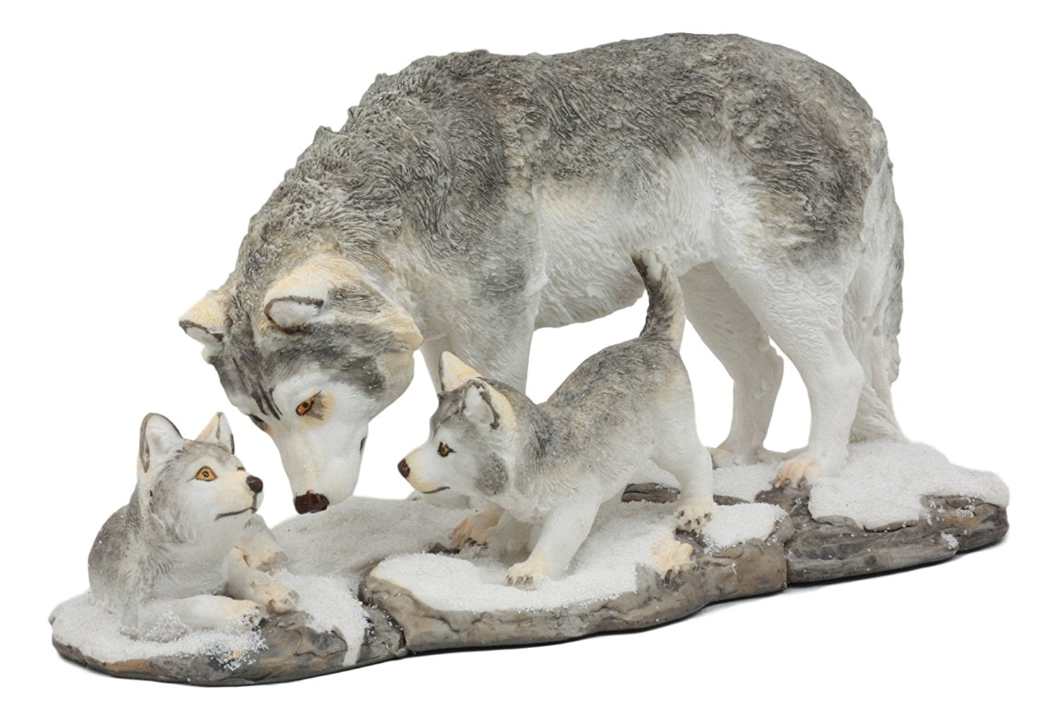 Ebros Denizens Of Twilight Large Snow Wolf Family Statue 9.75"Long ...