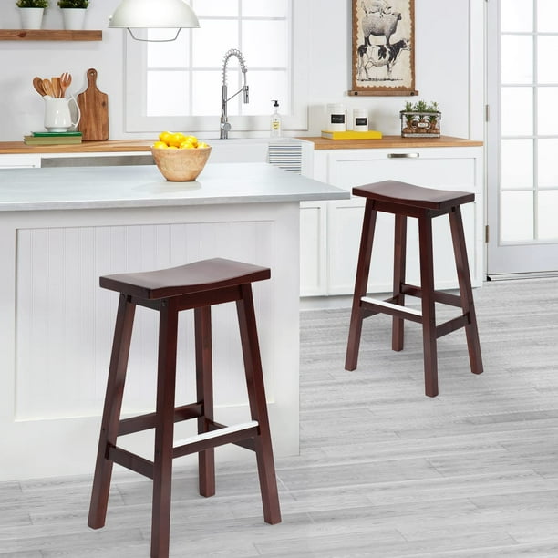 Dkelincs 30 inch Heavy Duty Saddle Back Solid Wood Counter Stools Set ...