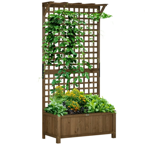 Outsunny Wood Planter with Trellis Privacy Screen Raised Garden Bed ...