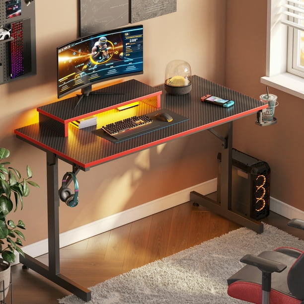 Bestier 42 Gaming Desk PC Computer Office Gamer Table Desk with LED Lights Monitor Stand in Red