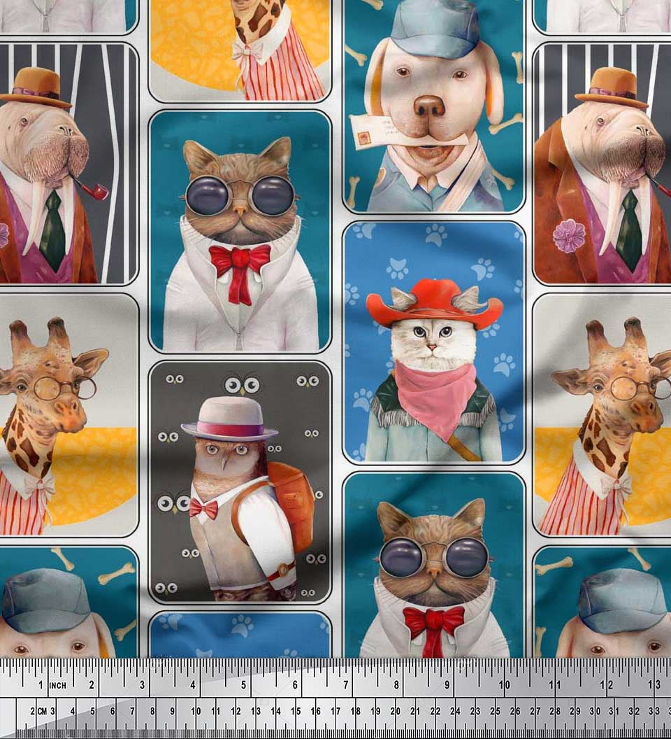 Soimoi Cotton Duck Fabric Paw,Hat & Animals Patchwork Print Fabric by ...