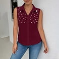 Button Down Tank Top For Women Sleeveless Collared Pearl Decor Blouse ...