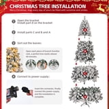 Ktaxon 8 FT Pre-lit Flocked Christmas Tree, Artificial Hinged Xmas Tree ...