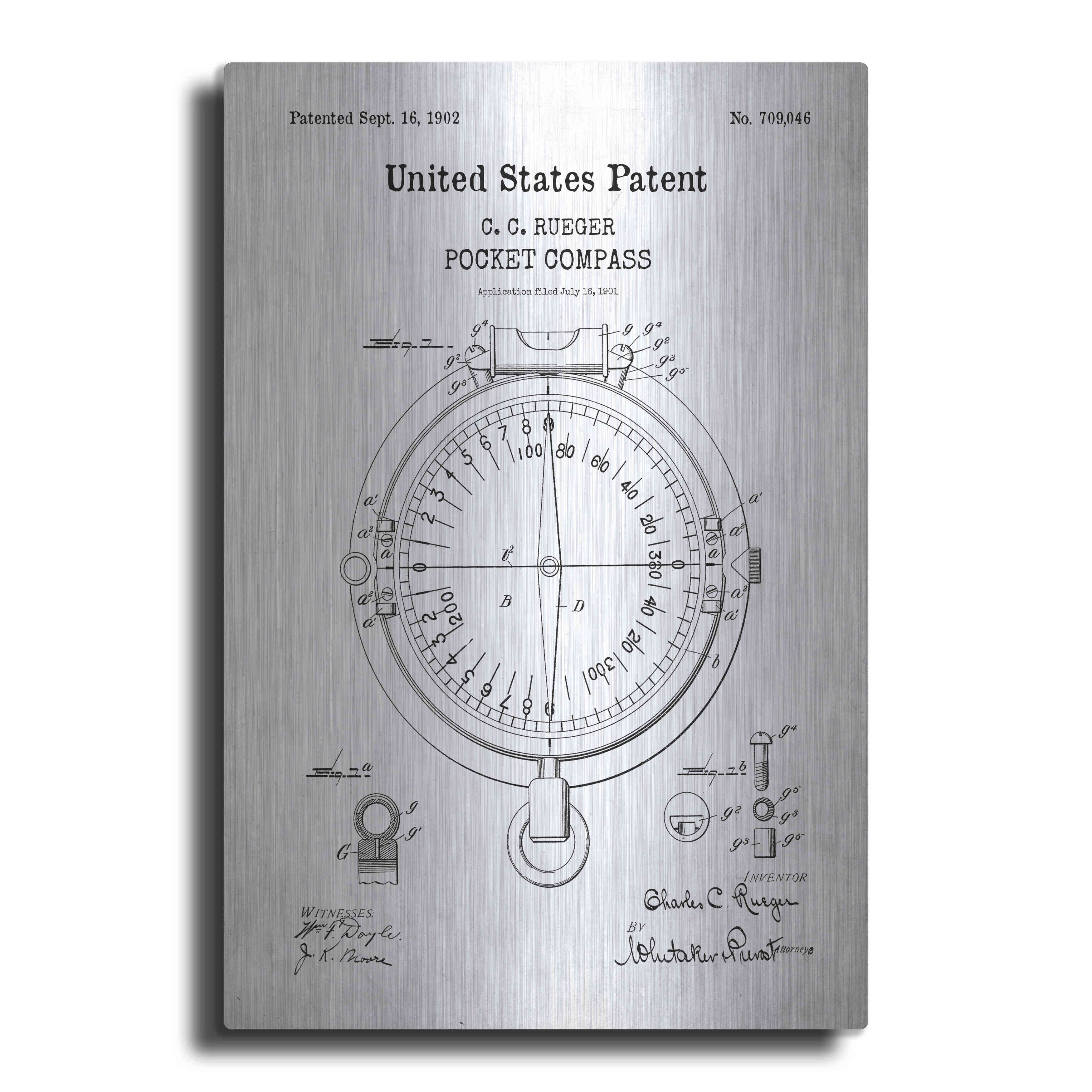 Luxe Metal Art 'Pocket Compass Blueprint Patent White' Acrylic Glass ...