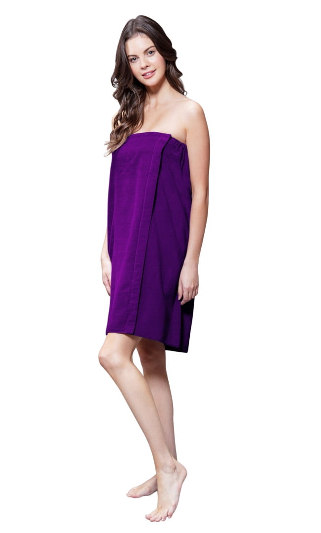 Turquaz Linen 100% Cotton Purple Terry Velour Cloth Spa Wrap, Bath ...