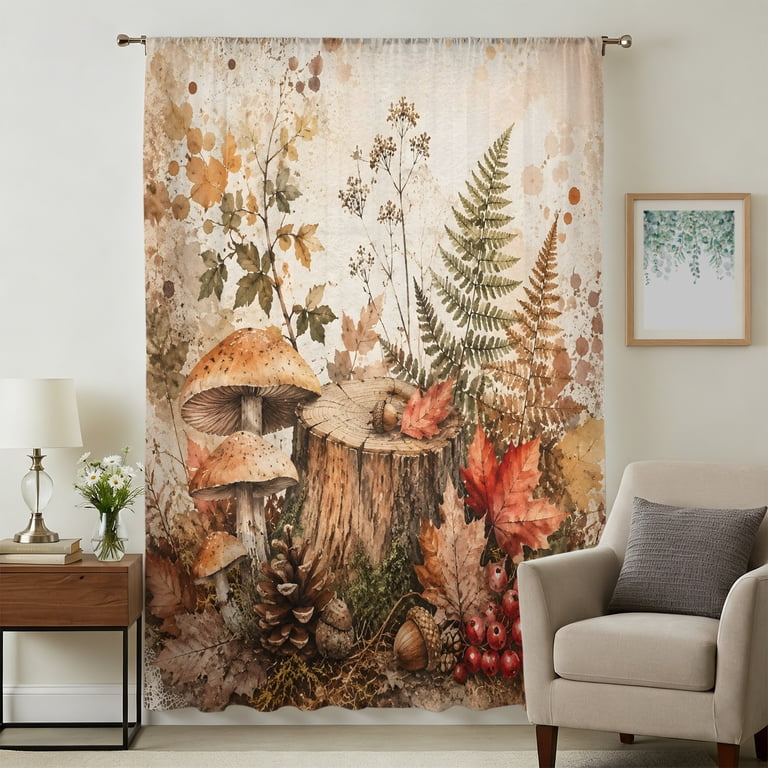 Mushroom Leaves Sheer Curtains 54 Inch Length Autumn Country Maple Leaf ...