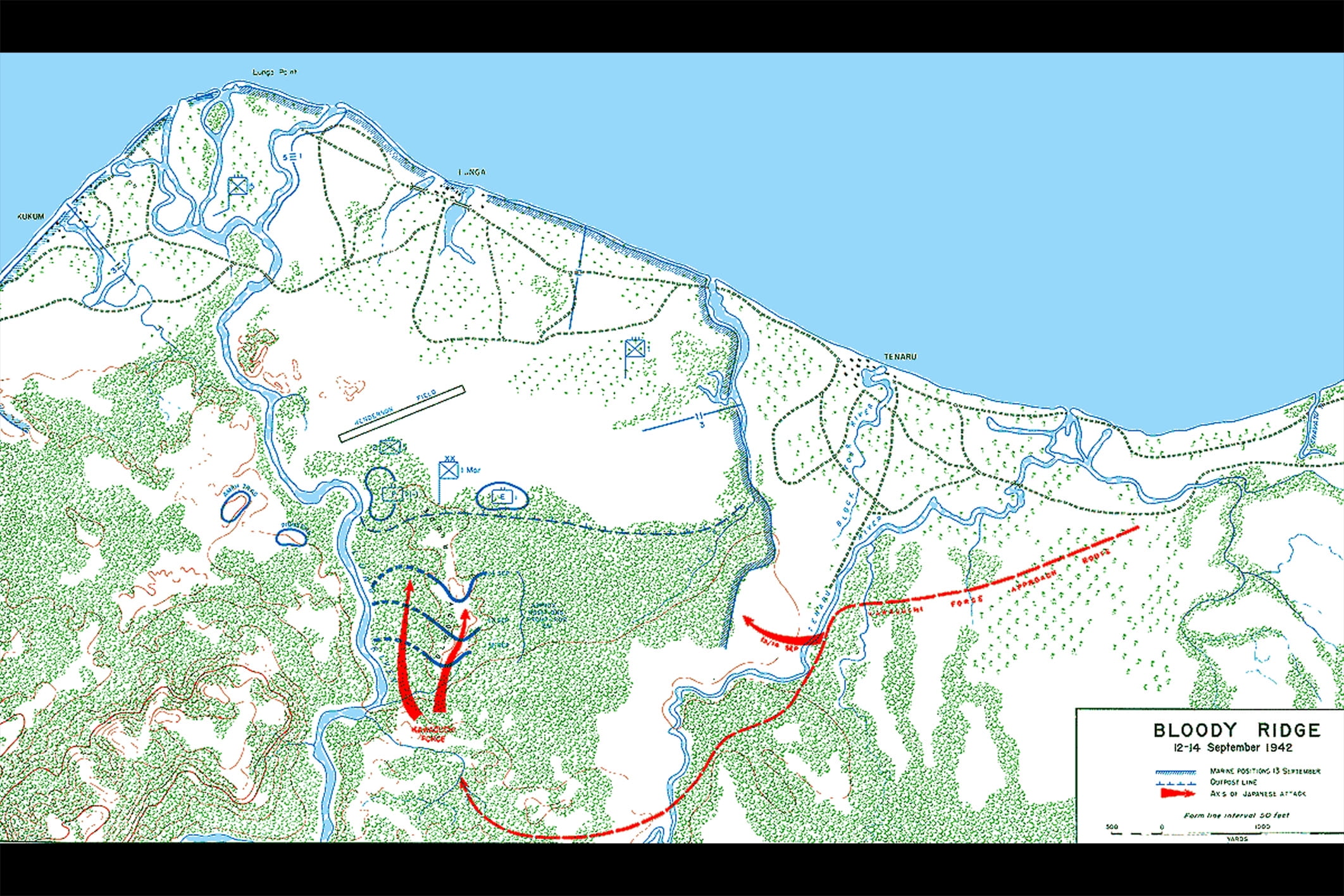 24x36 gallery poster, Map of the Lunga perimeter on Guadalcanal, Bloody ...