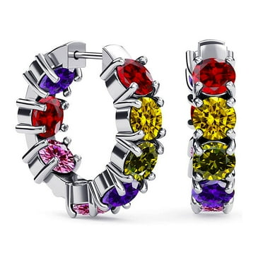 Multi-Color CZ Sterling Silver Stud Earring Set, 3 Pair - Walmart.com