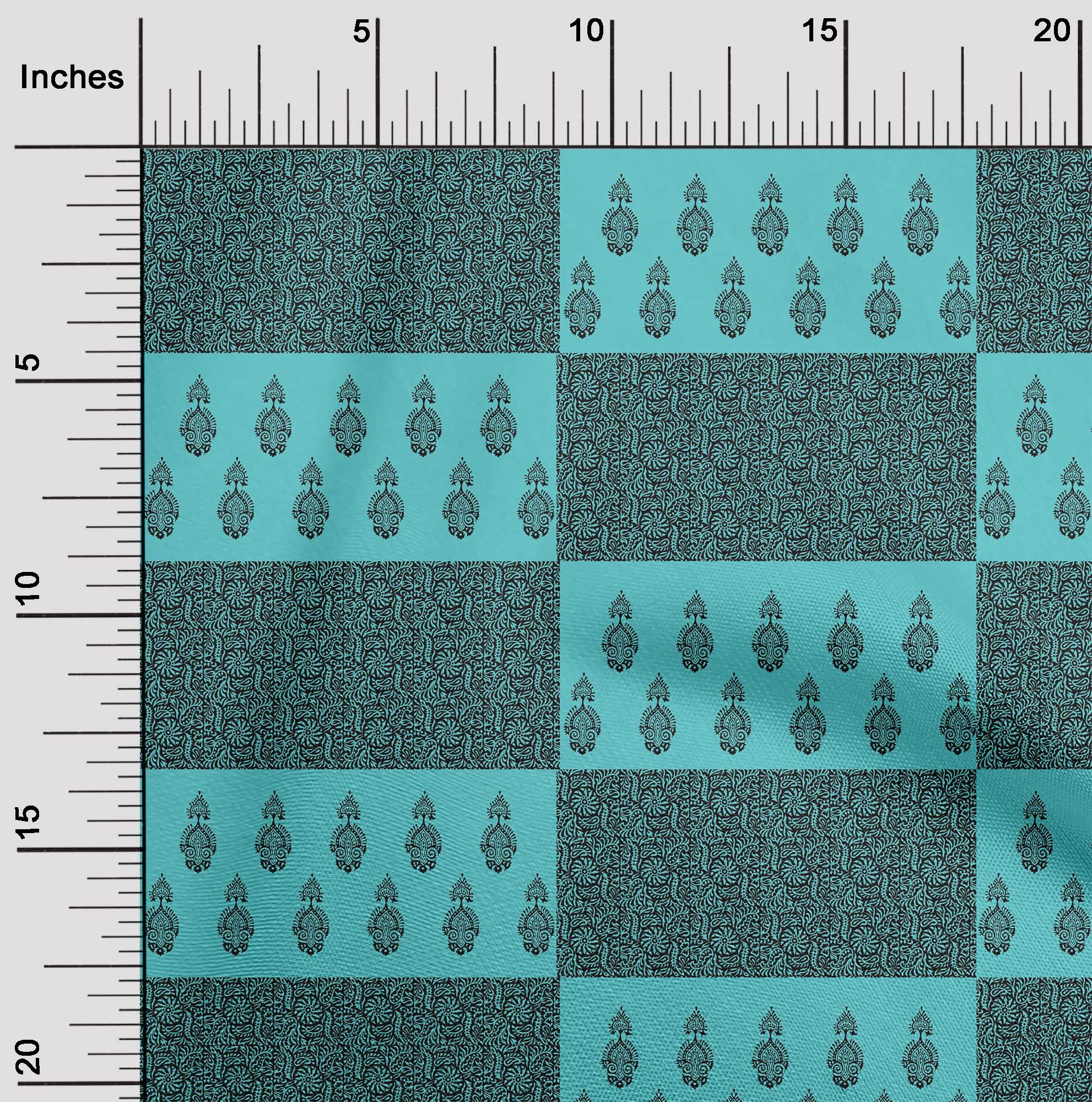 oneOone Cotton Jersey Turquoise Blue Fabric Leaves & Floral Block Diy ...